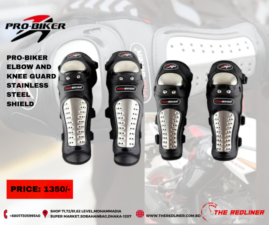 PRO-BIKER ELBOW AND KNEE GUARD STAINLESS STEEL SHIELD – THE REDLINER